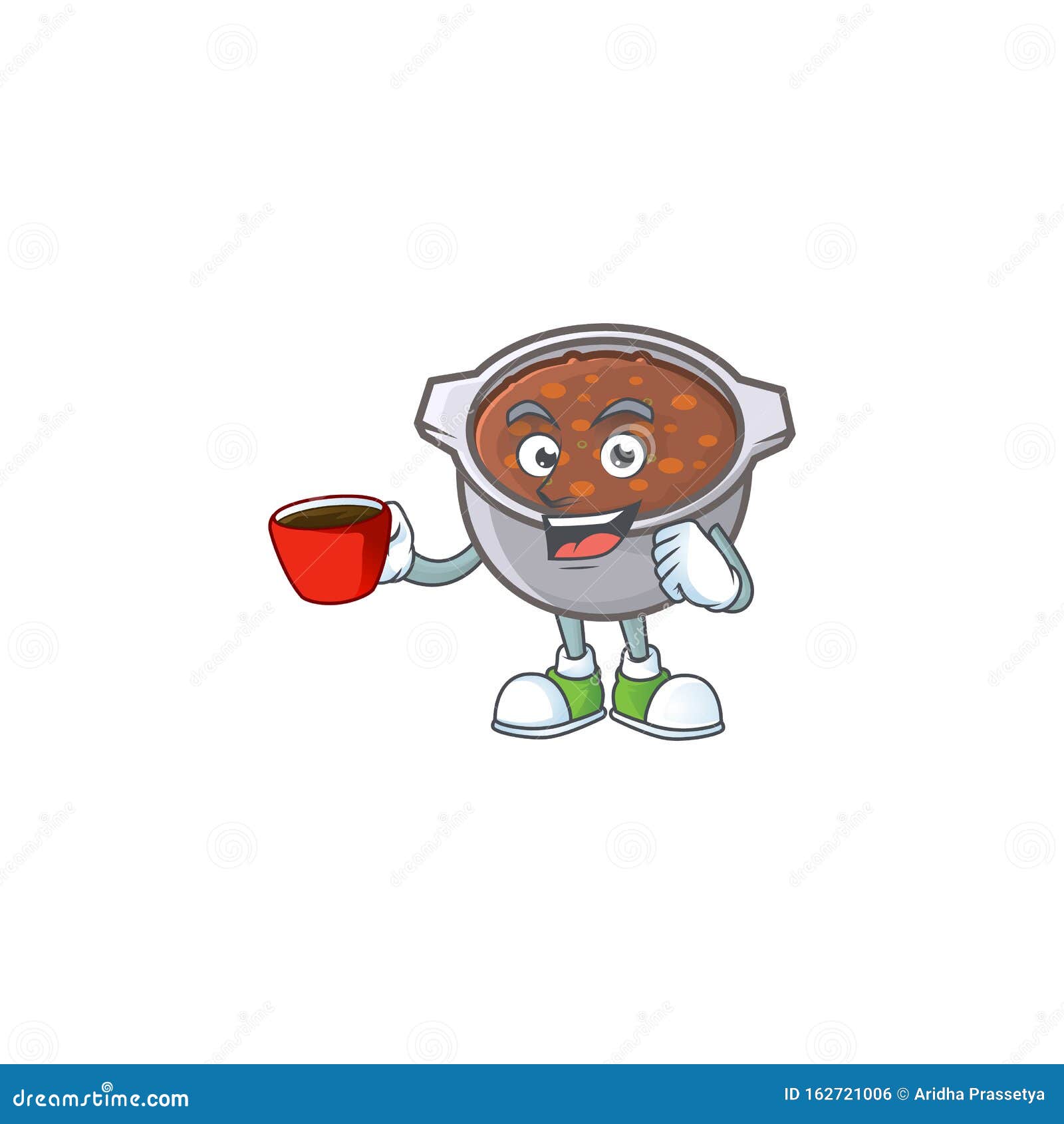 Dish Baked Beans with Cartoon Drinking in Cup Mascot Stock Vector ...