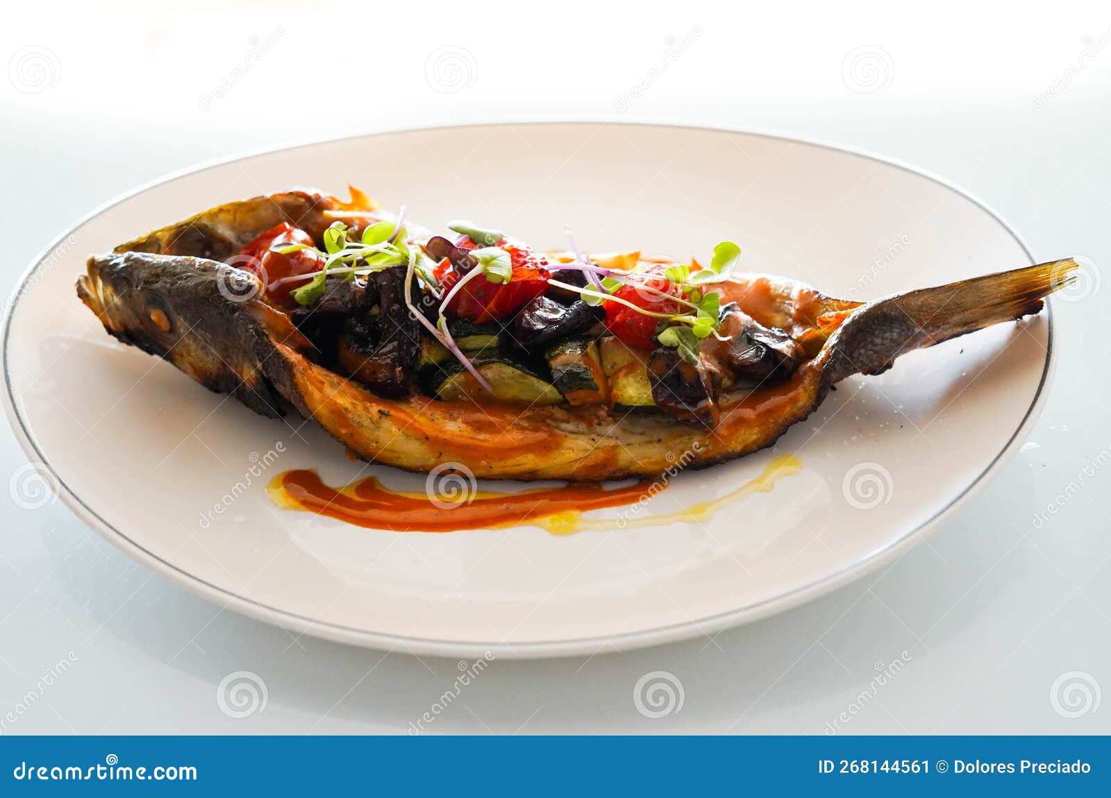 Dish of Baked Bream with Vegetables in a Gourmet Restaurant Stock Image ...