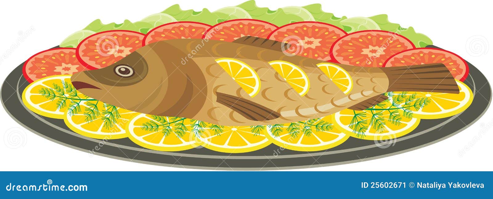 Dish with the baked fish stock vector. Illustration of delightful ...