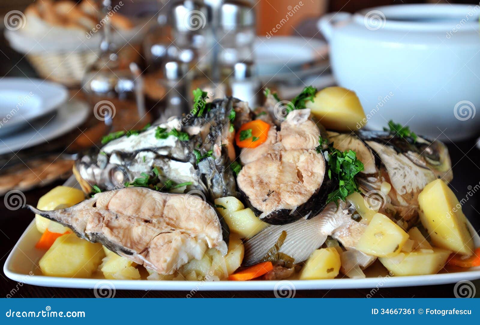 Dish with boiled fish meat stock image. Image of boiled - 34667361