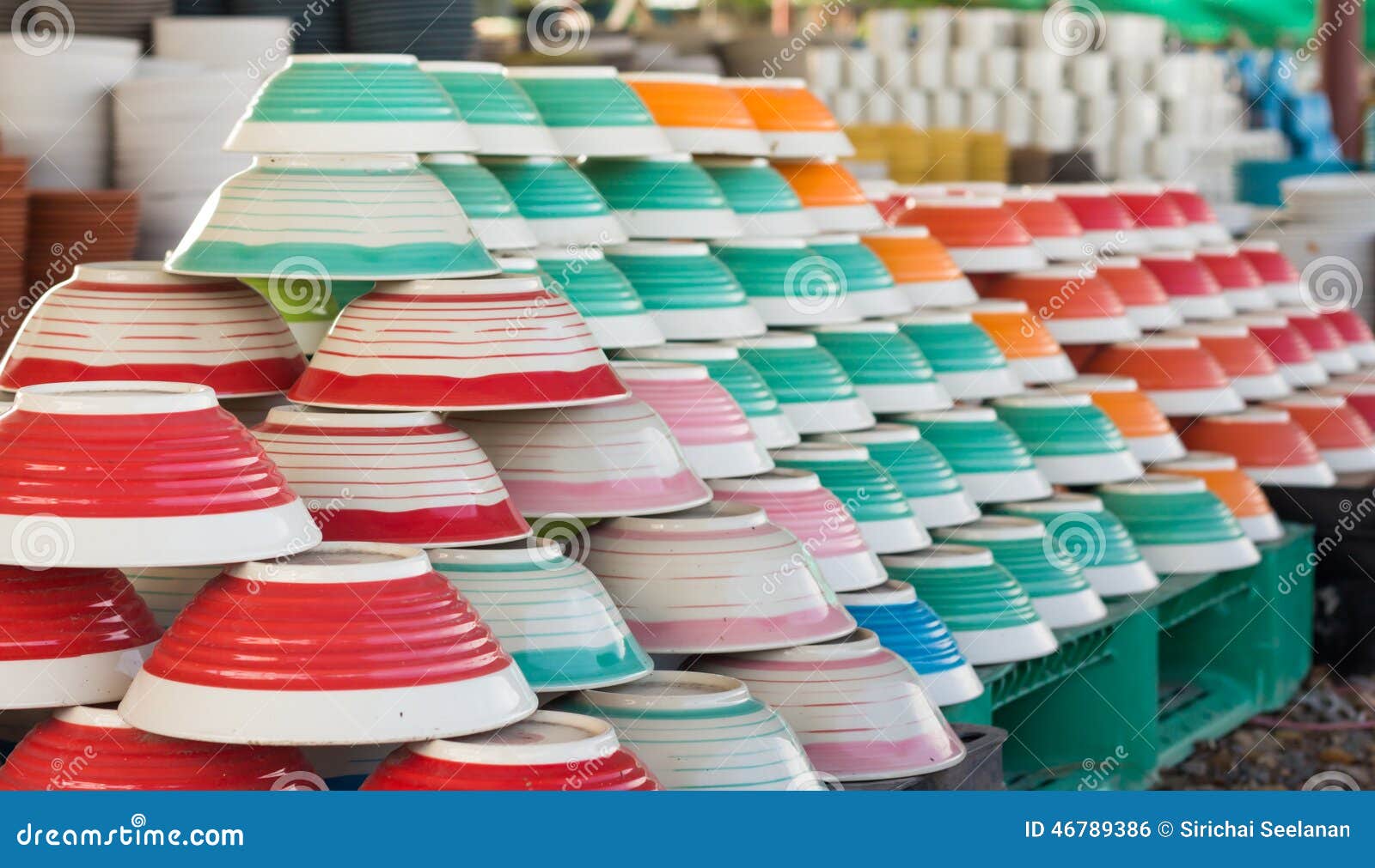 Dish-Bowl-Stack of Colorful Plates. Menu Concept Stock Photo - Image of ...