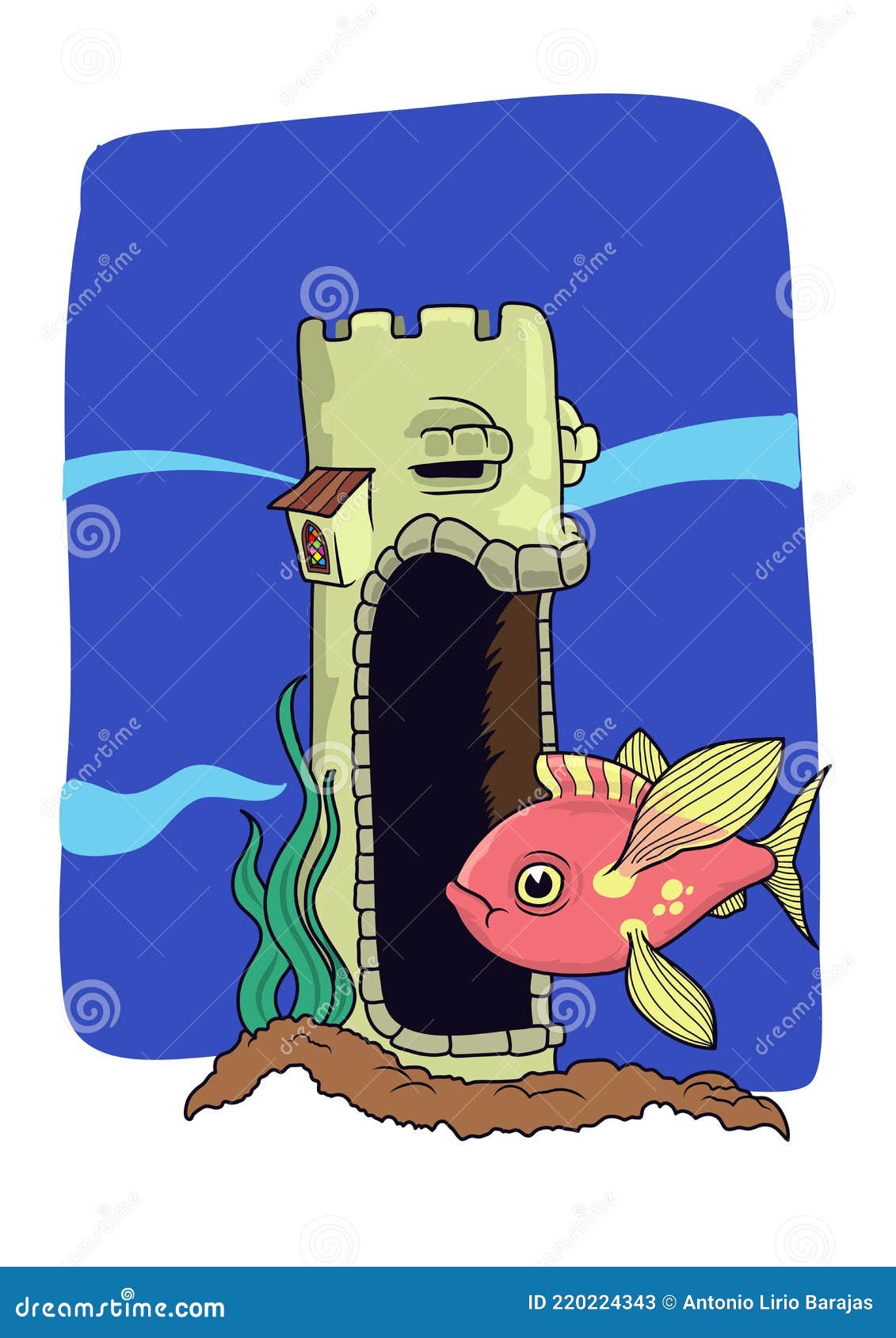 Dish and Castle Under Water Stock Vector - Illustration of fishbowl ...