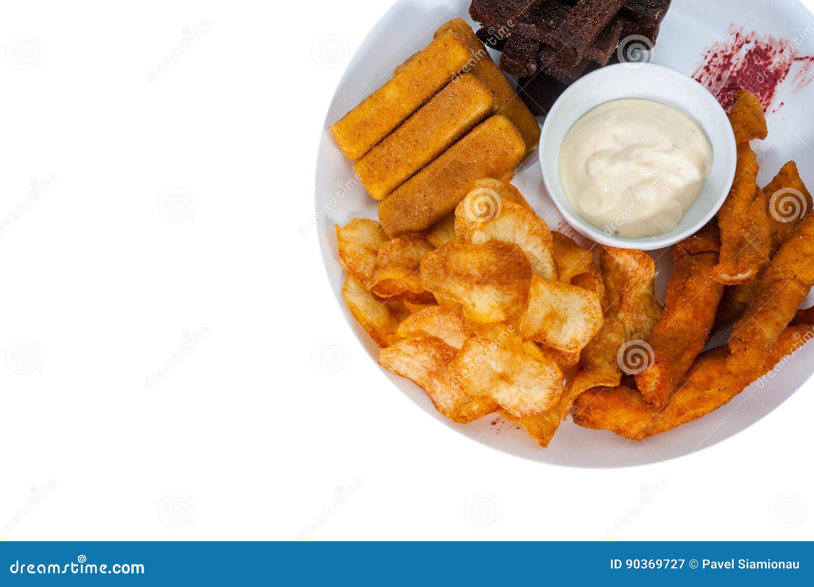 Dish with Different Snack. Top View Stock Image - Image of isolated ...