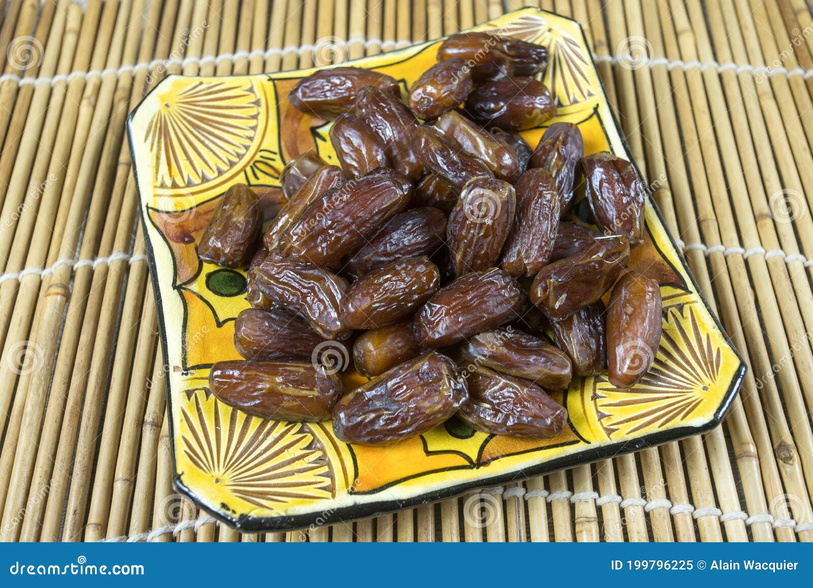 Dish of dried dates stock image. Image of aliment, isolated - 199796225