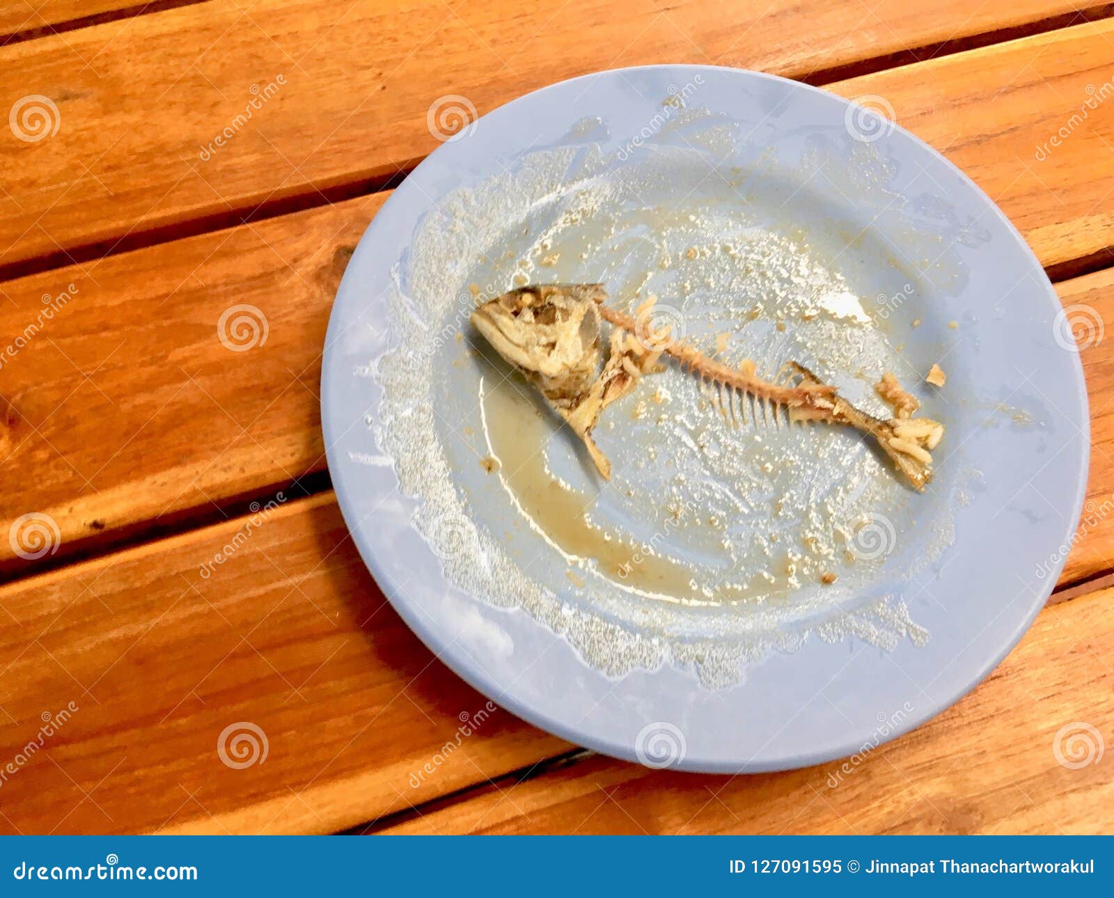 Fishbone on dirty dish stock image. Image of empty, white - 127091595