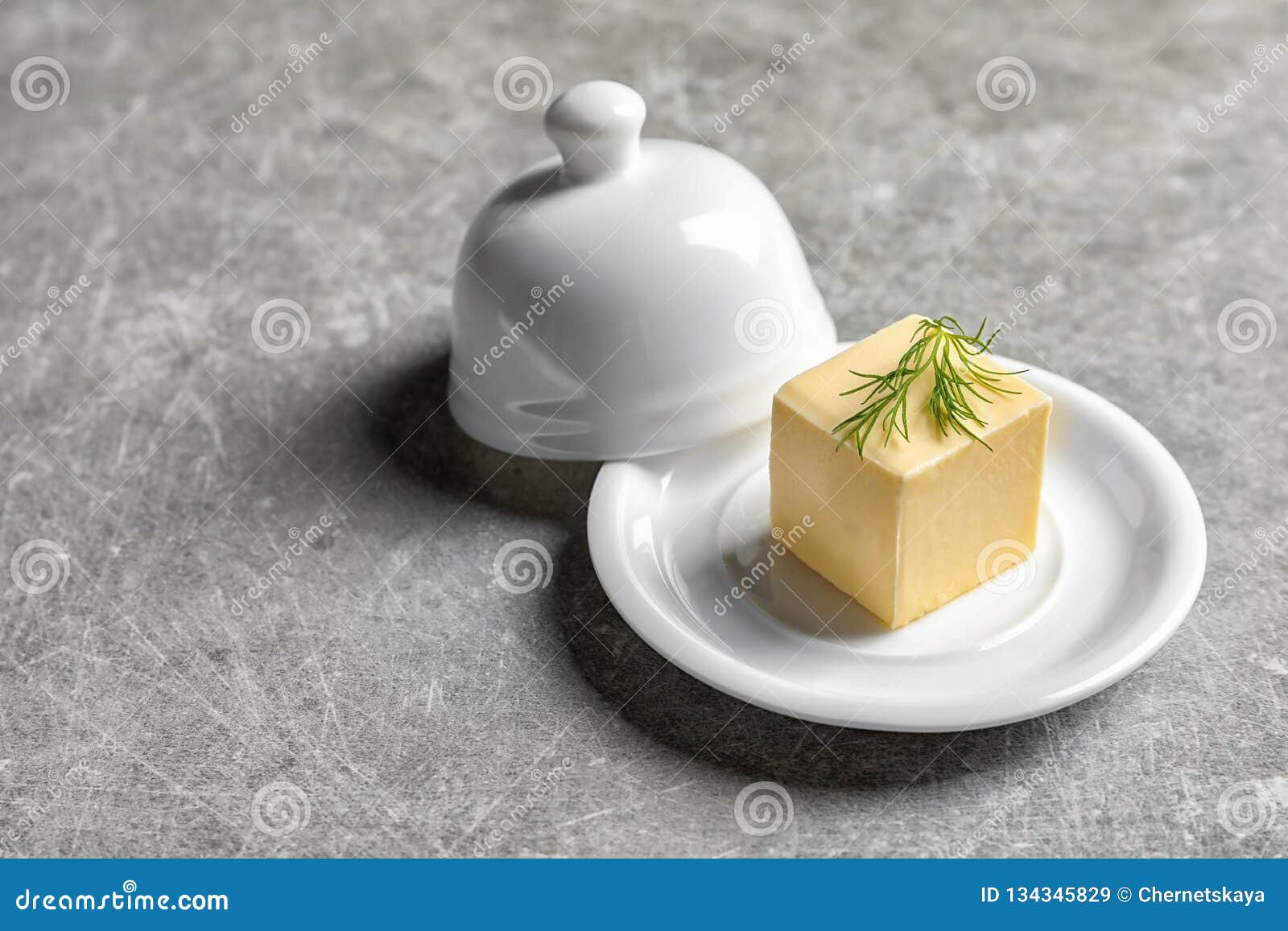 Dish with Fresh Butter on Table Stock Image - Image of copy, fresh ...