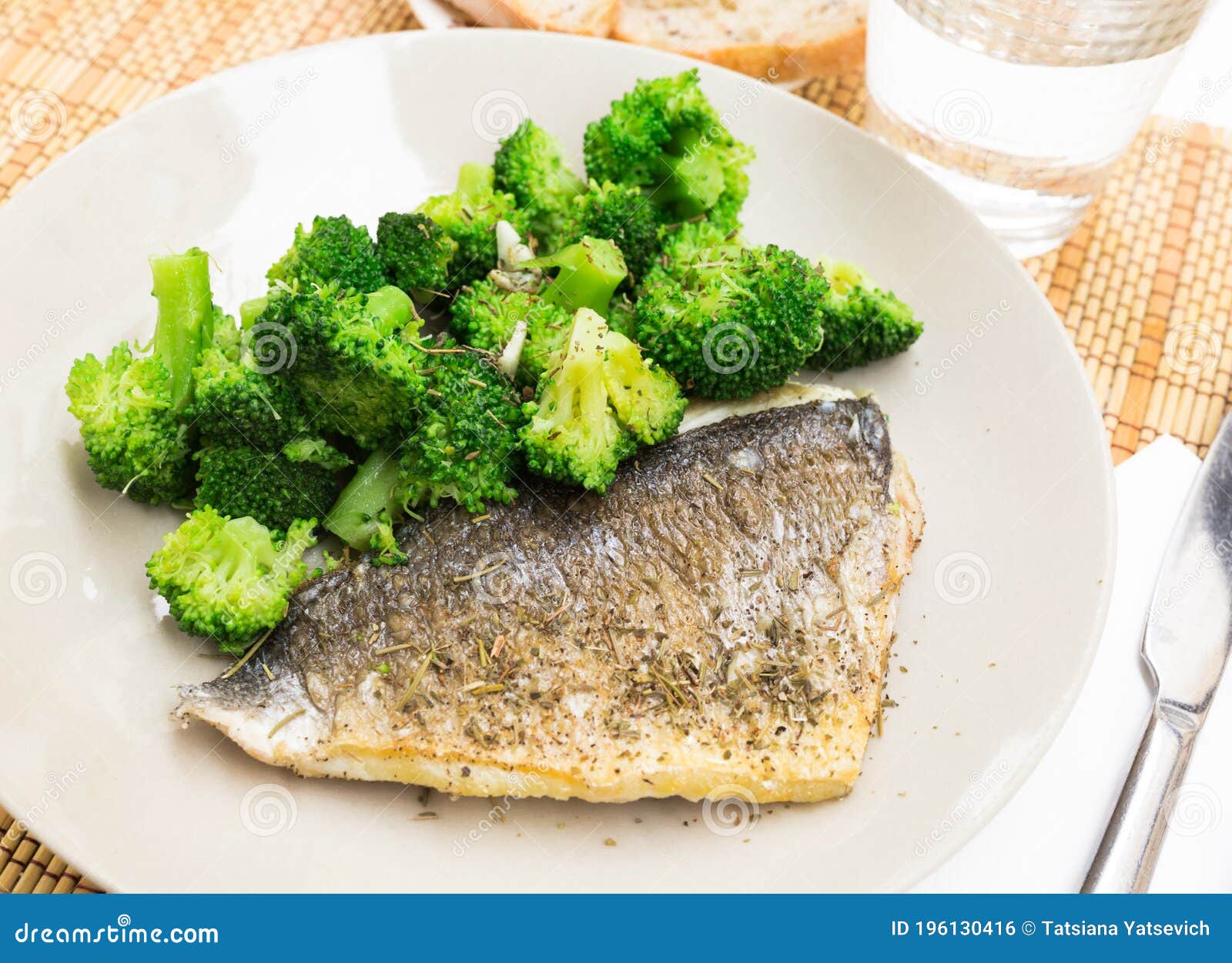 Dish of Fried Dorado Fish Fillet with Boiled Broccoli Stock Photo ...