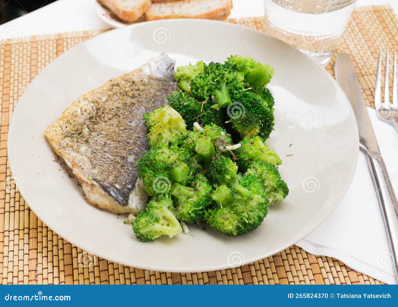 Dish of Fried Dorado Fish Fillet with Boiled Broccoli Stock Photo ...