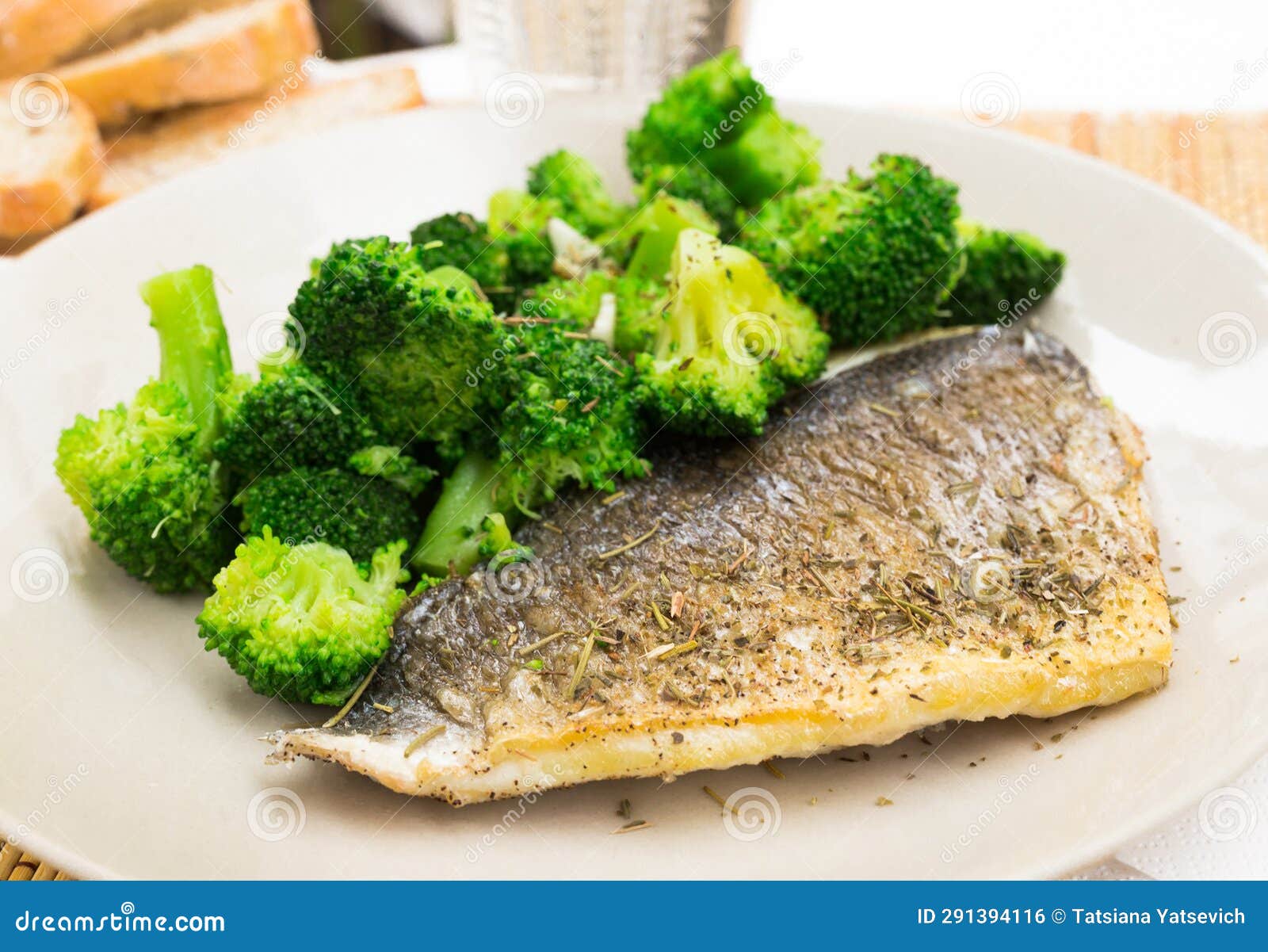 Dish of Fried Dorado Fish Fillet with Boiled Broccoli Stock Photo ...