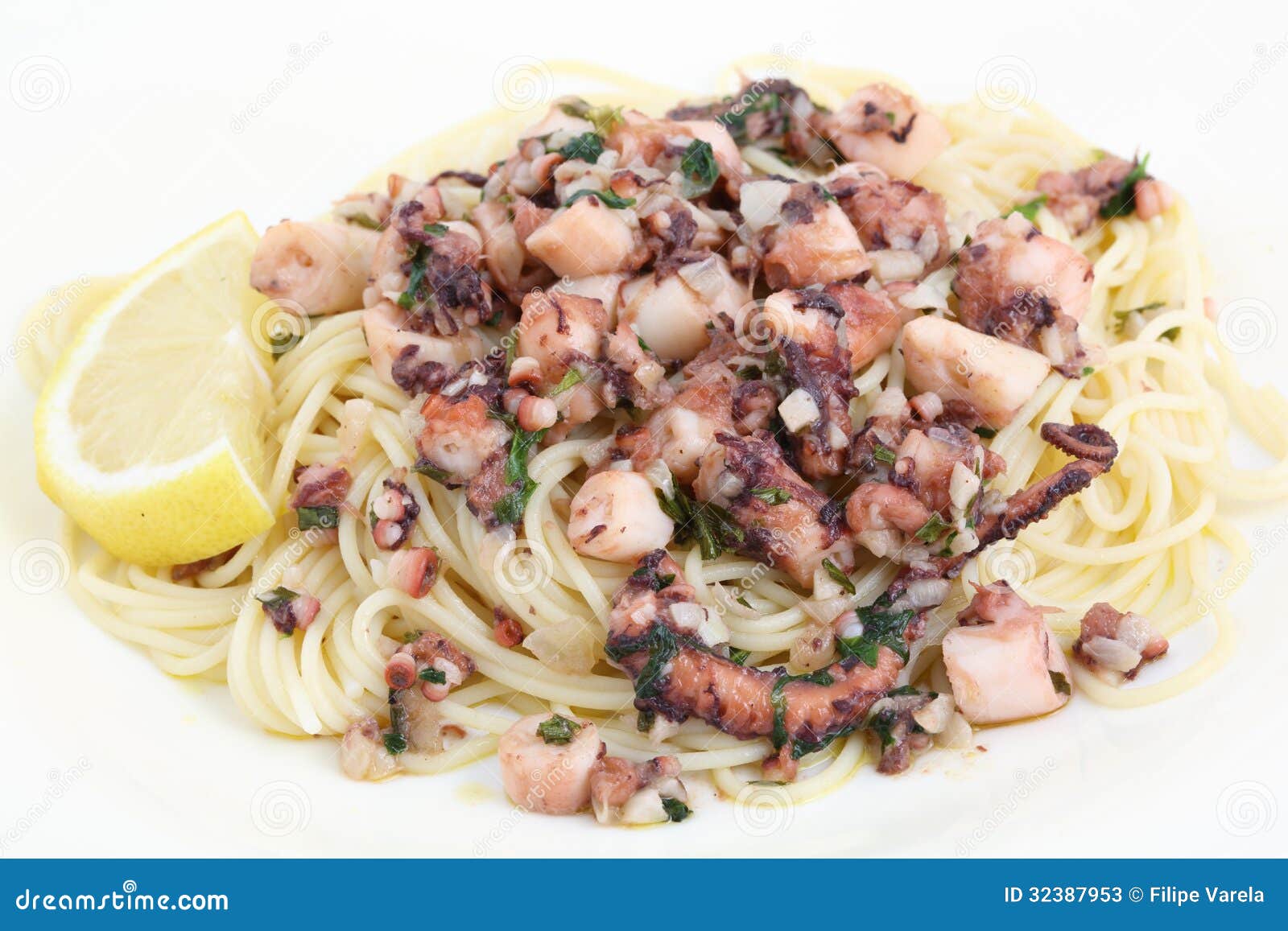 Dish of Fried Octopus with Spaghetti Stock Image - Image of gourmet ...