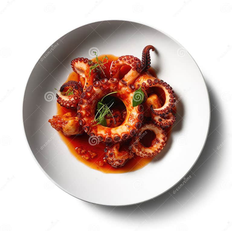 Dish with grilled octopus stock illustration. Illustration of octopus ...