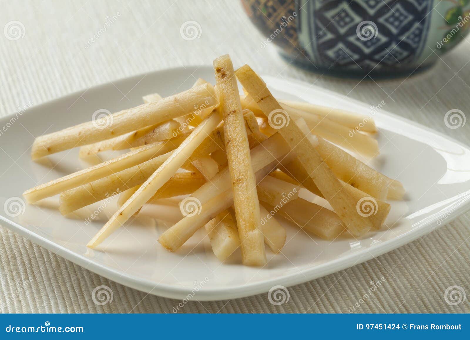 Dish with Japanese Pickled Burdock Roots Stock Photo - Image of slices ...