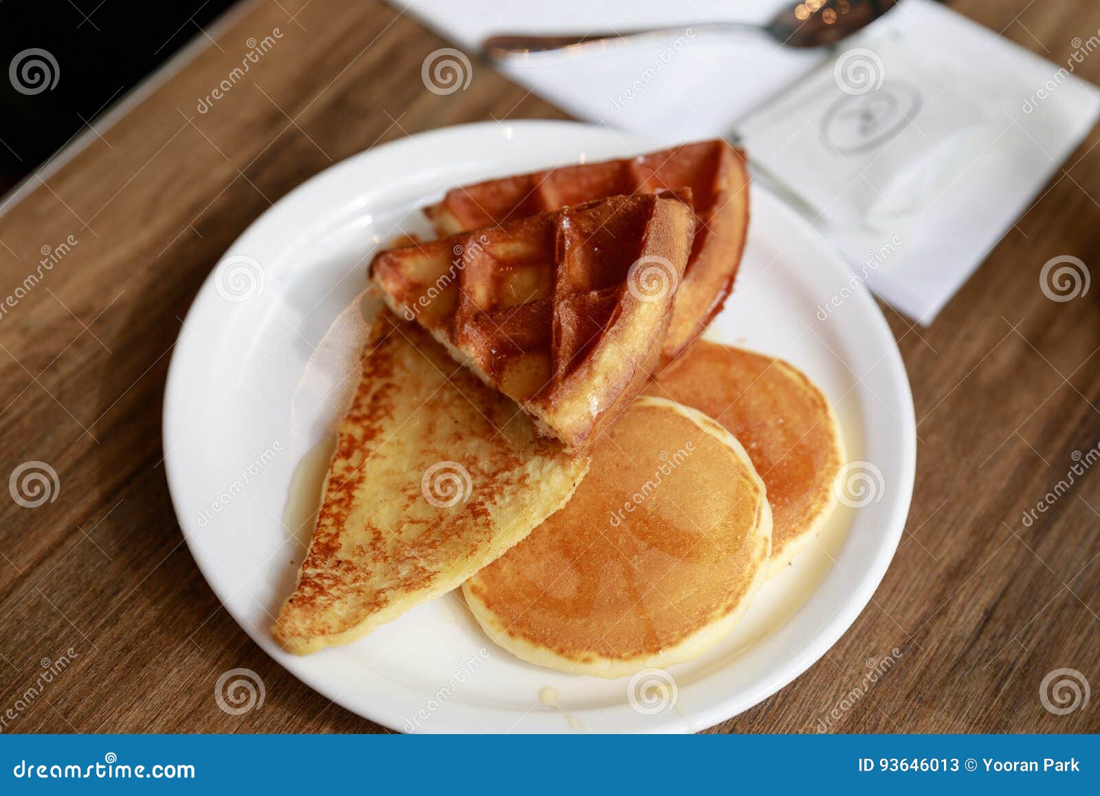 Dish of Mixed Breakfast Buffet - Waffle, Pancake Stock Image - Image of ...