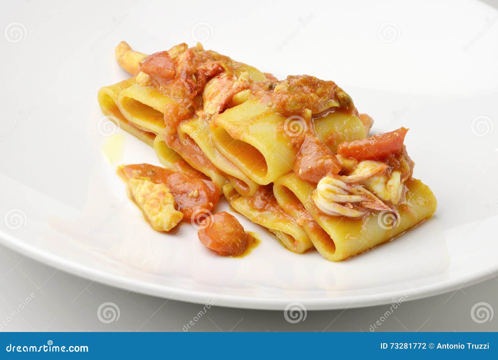 Dish of Paccheri Pasta with Seafood Chowder Sauce Stock Photo - Image ...