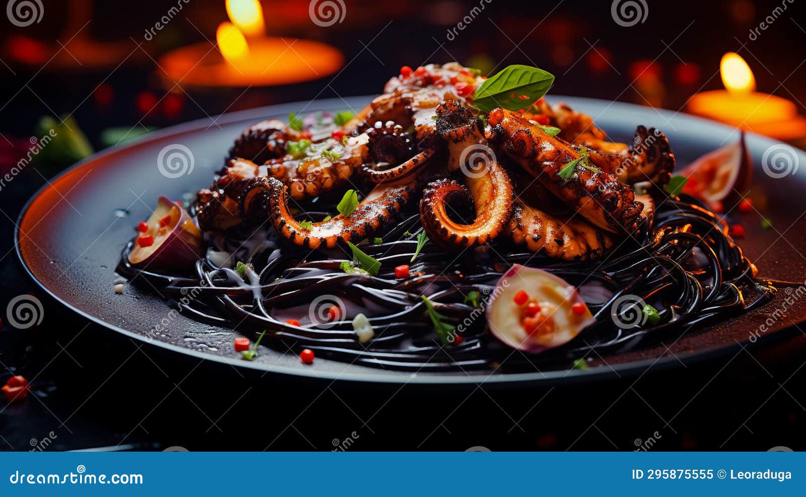 Dish Painted Black Cuttlefish Ink Spaghetti with Seafood Stock ...