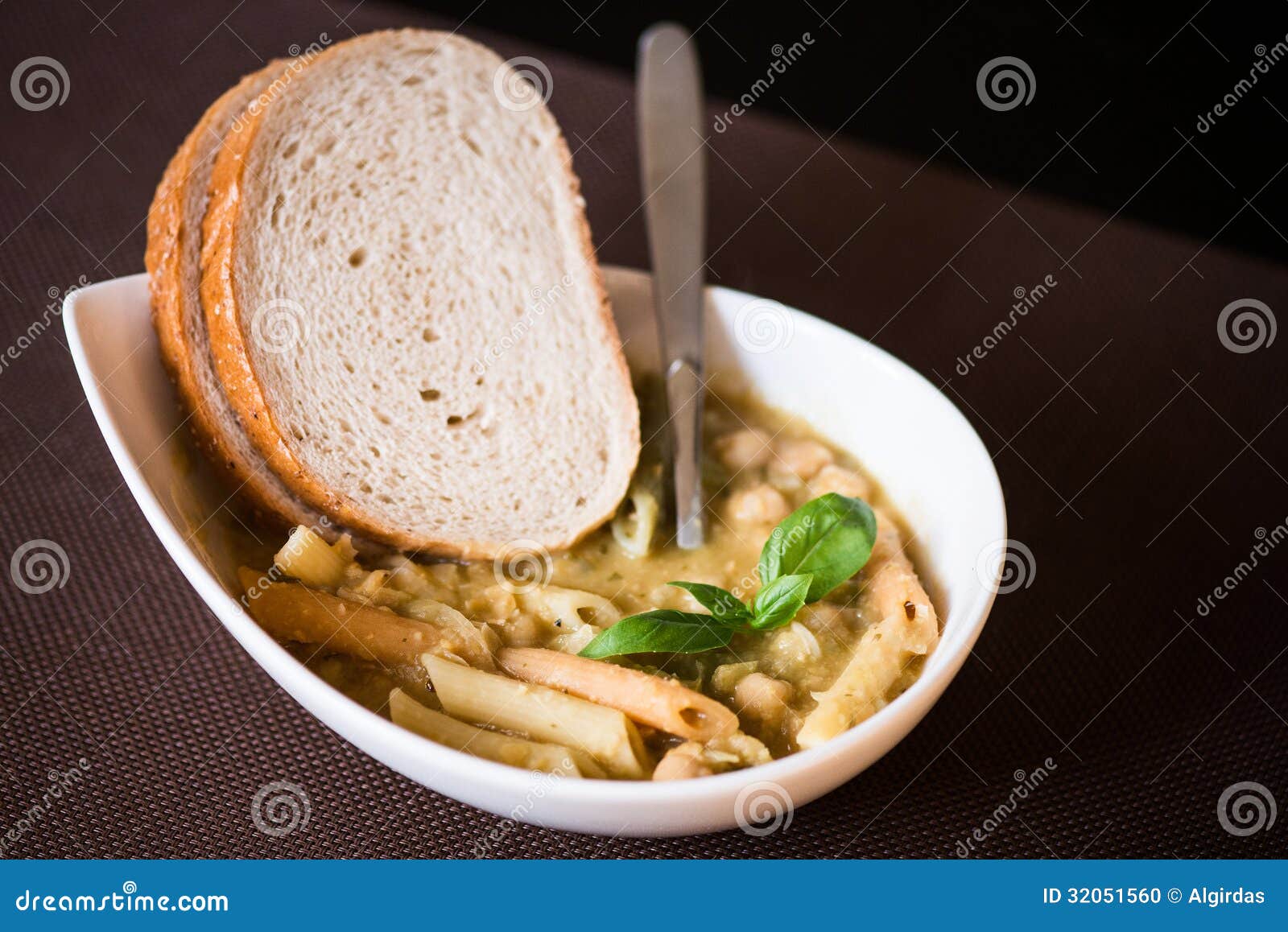 Dish of pasta with bread stock photo. Image of background - 32051560