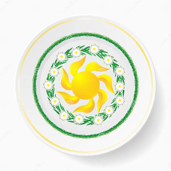Dish, Pattern with Sunshine and Daisies Stock Illustration ...