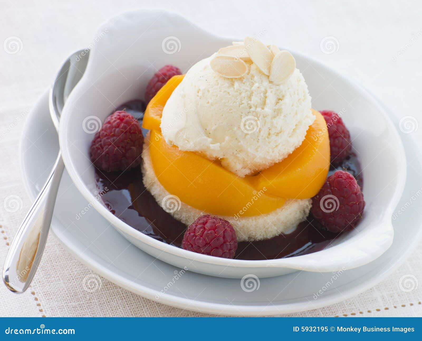 Dish of Peach Melba stock image. Image of lady, nuts, frozen - 5932195
