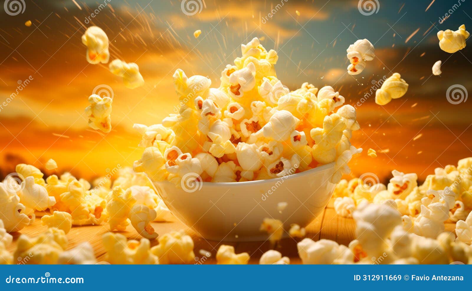 A Dish with Popcorn in Explosion of Flavor Stock Illustration ...