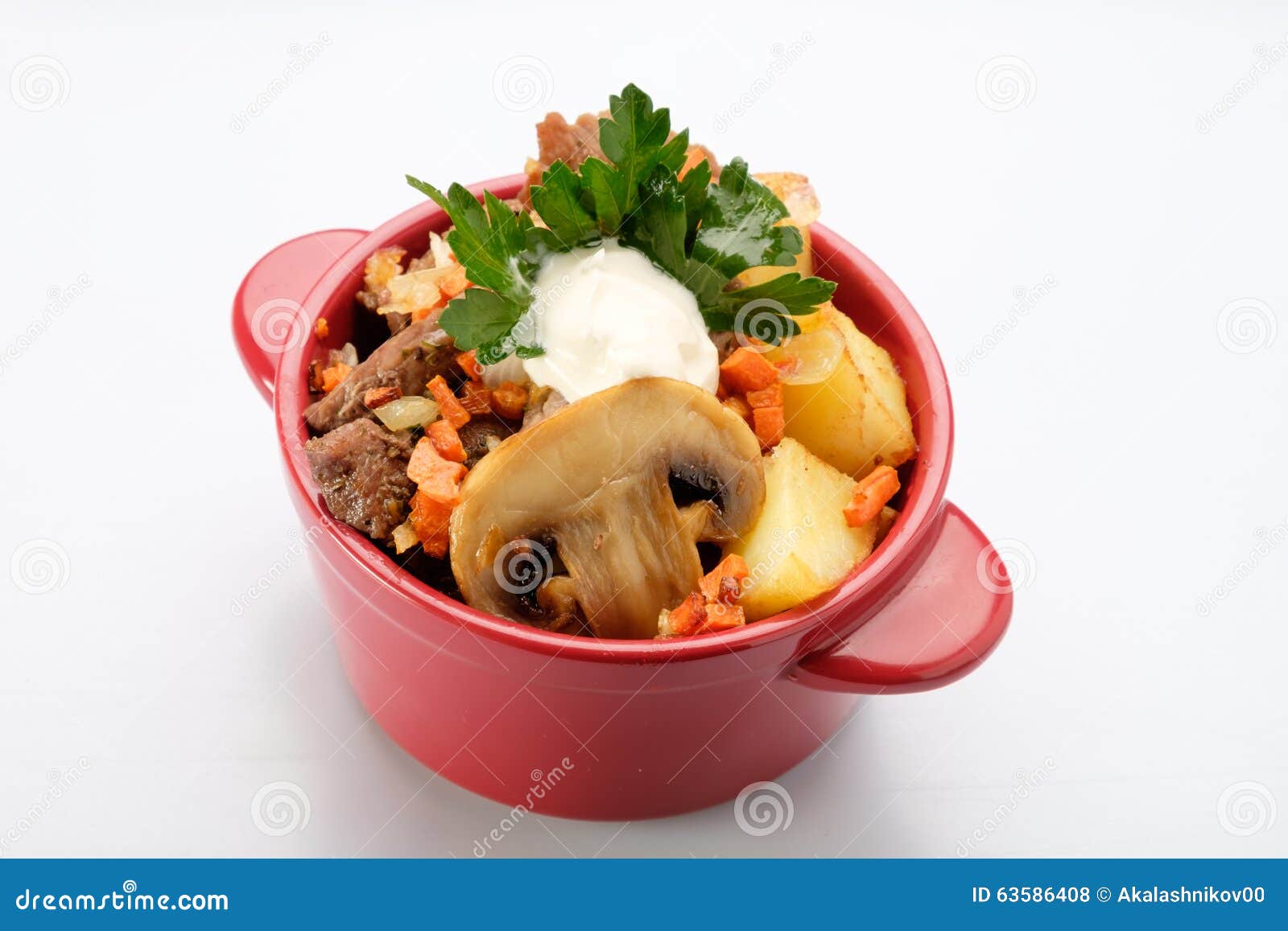 Dish in a red bowl stock photo. Image of closeup, carne - 63586408