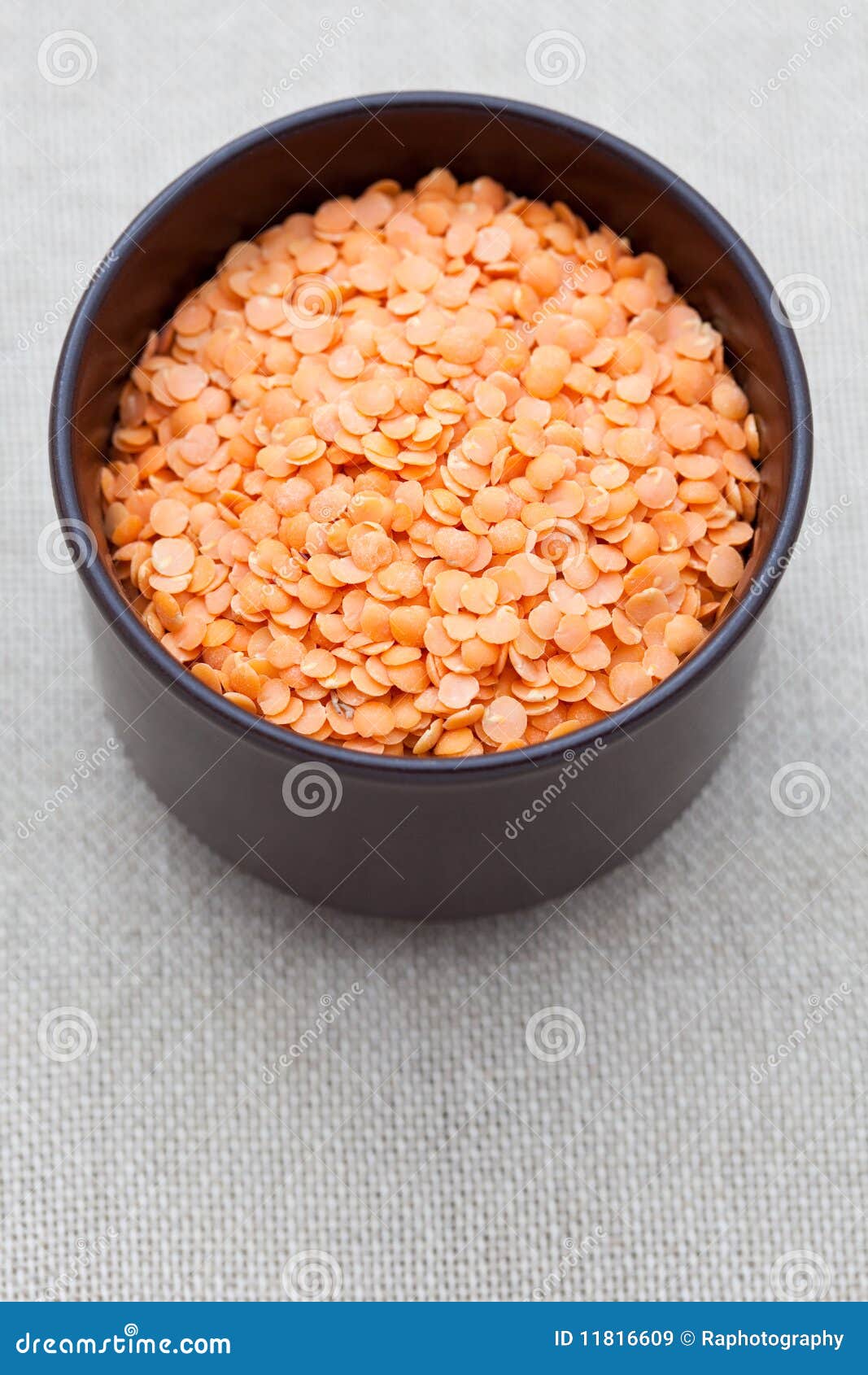 Dry Split Red Lentils In A Silver Bowl On Wooden Old Table. Rustic ...