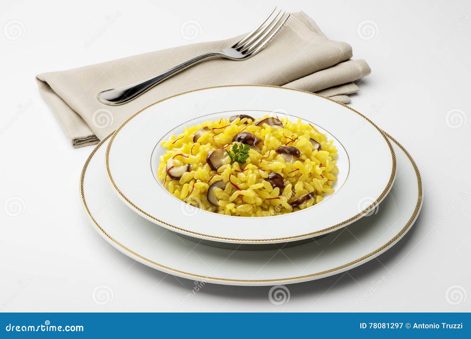 Dish with Saffron Risotto and Mushrooms Stock Image - Image of porcini ...