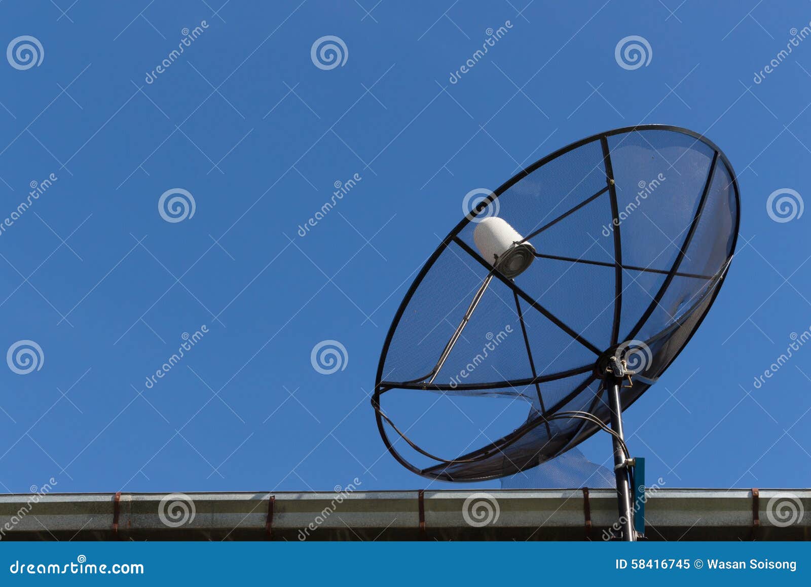 Dish Satellite Receiver on Roof with Blue Sky Stock Image - Image of ...