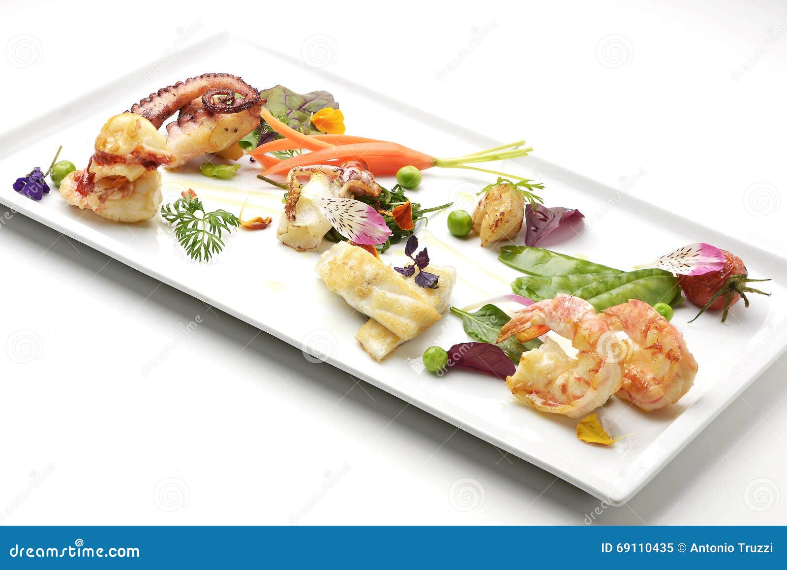 Dish of Sea Fish with Spring Vegetables Stock Image - Image of calamari ...