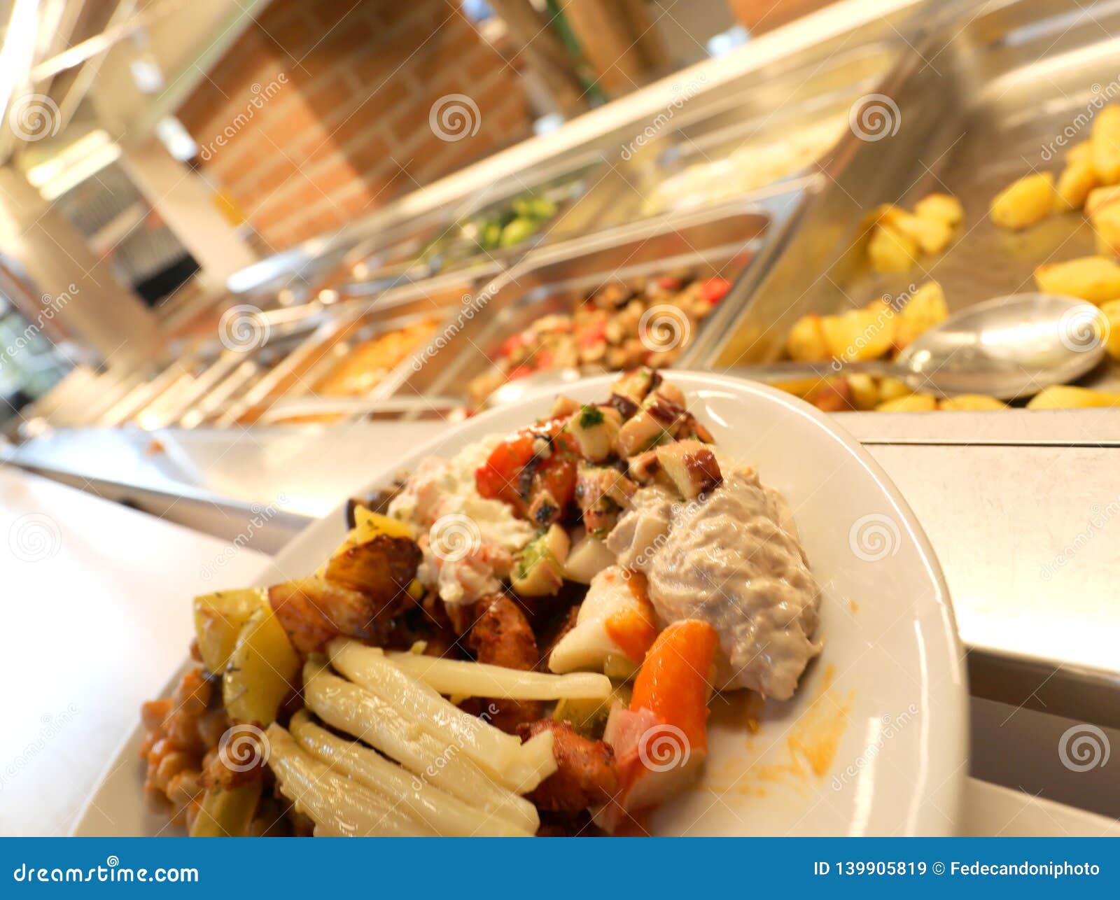 Dish at Self Service Restaurant with Many Raw and Cooked Foods Stock ...