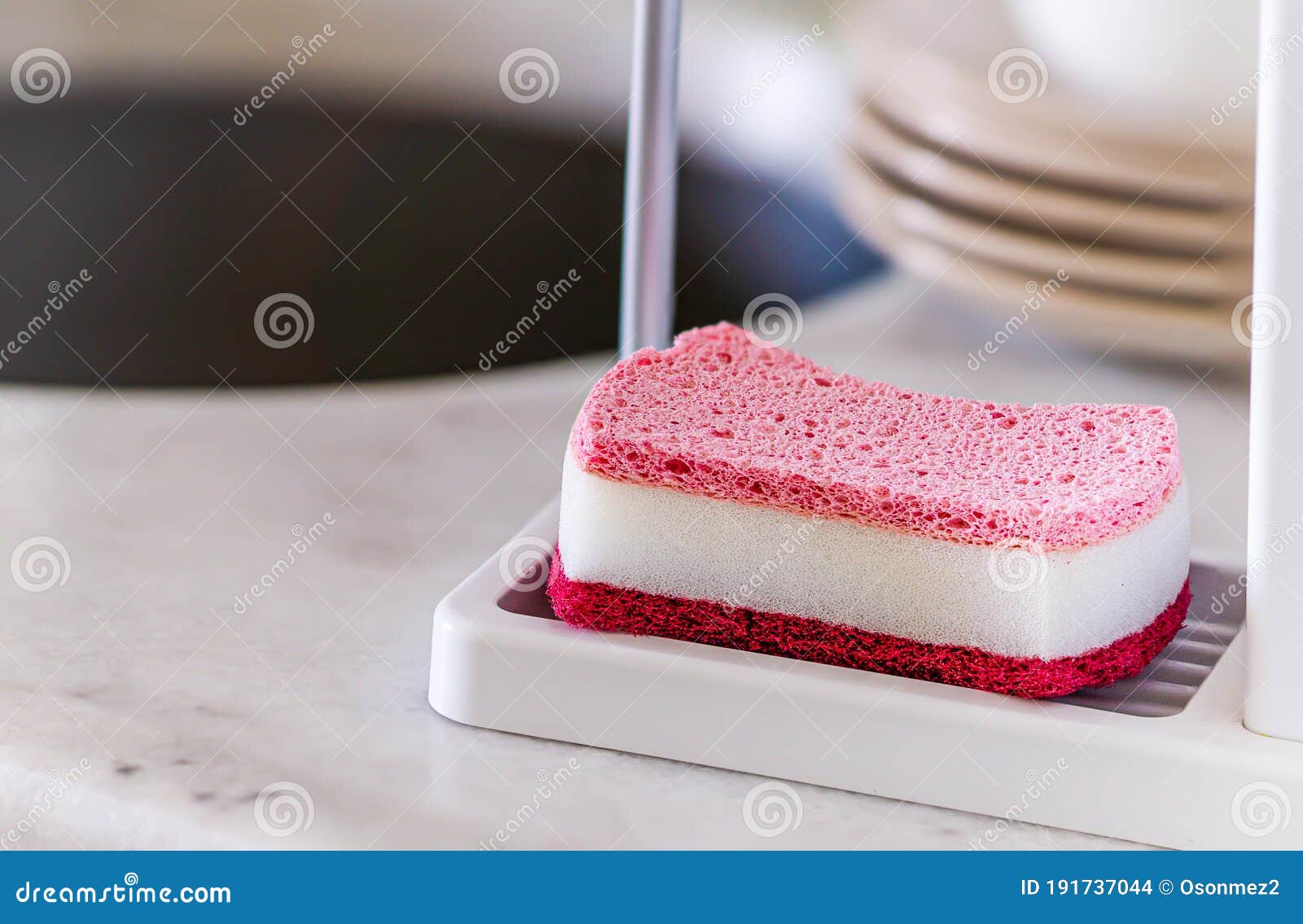 Dish Sponge on Kitchen Countertops Stock Photo - Image of detergent ...