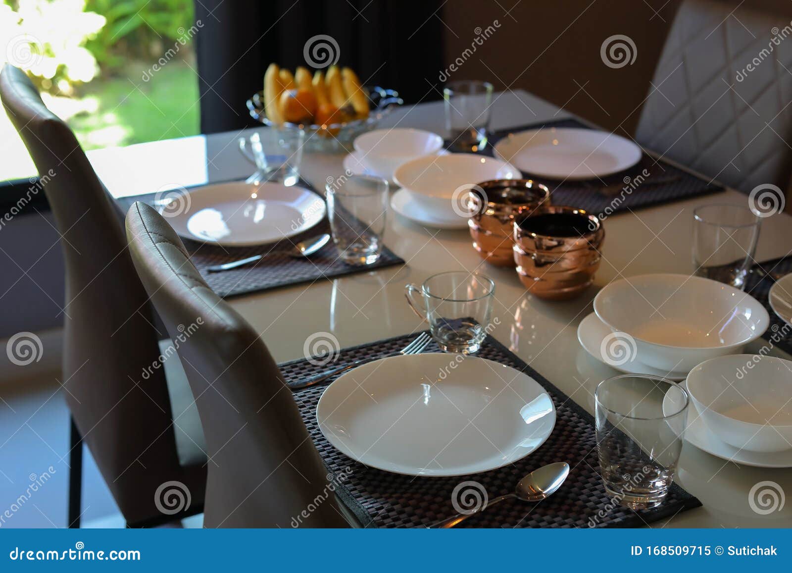 Dish Ware Sets Arrange on Breakfast Table in the Morning Inside Eating ...