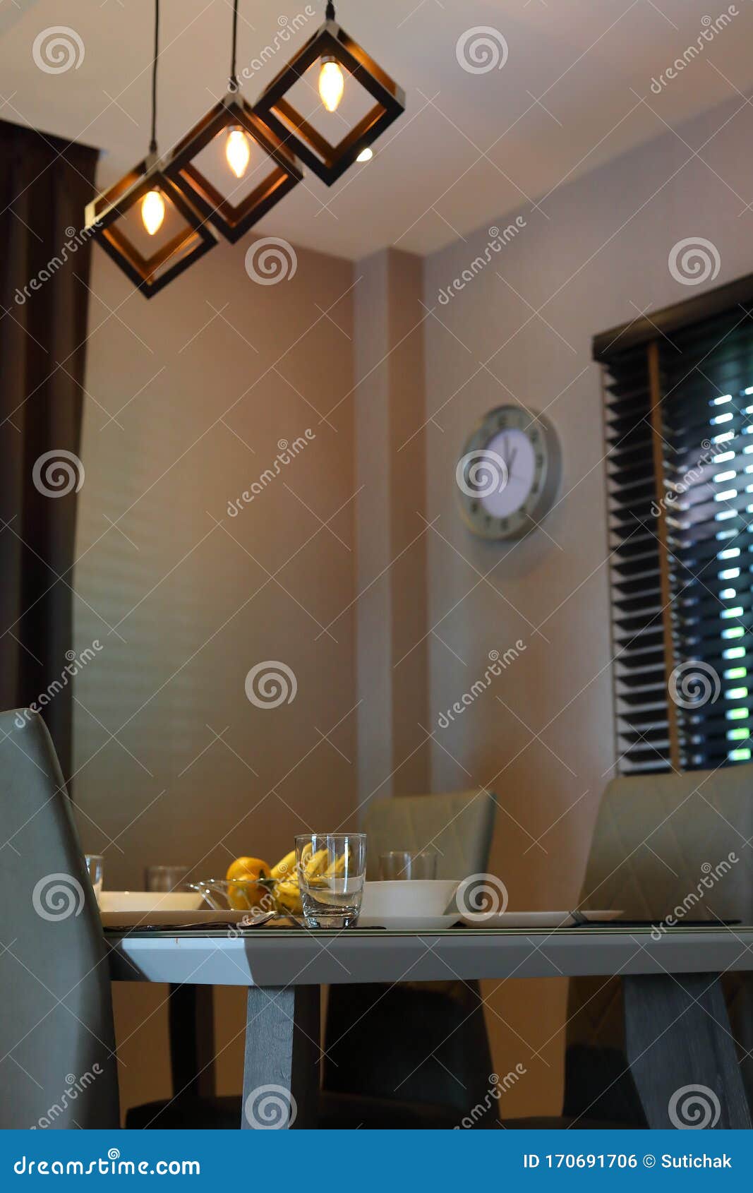 Dish Ware Sets Arrange On Dining Table Inside Eating Room Of Modern ...