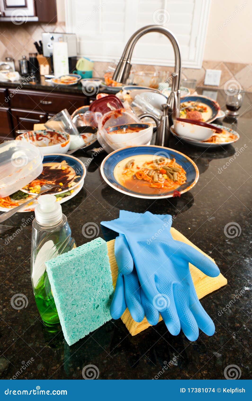 Dish Washing Sponge, Dishcloth And Rubber Gloves Royalty-Free Stock ...