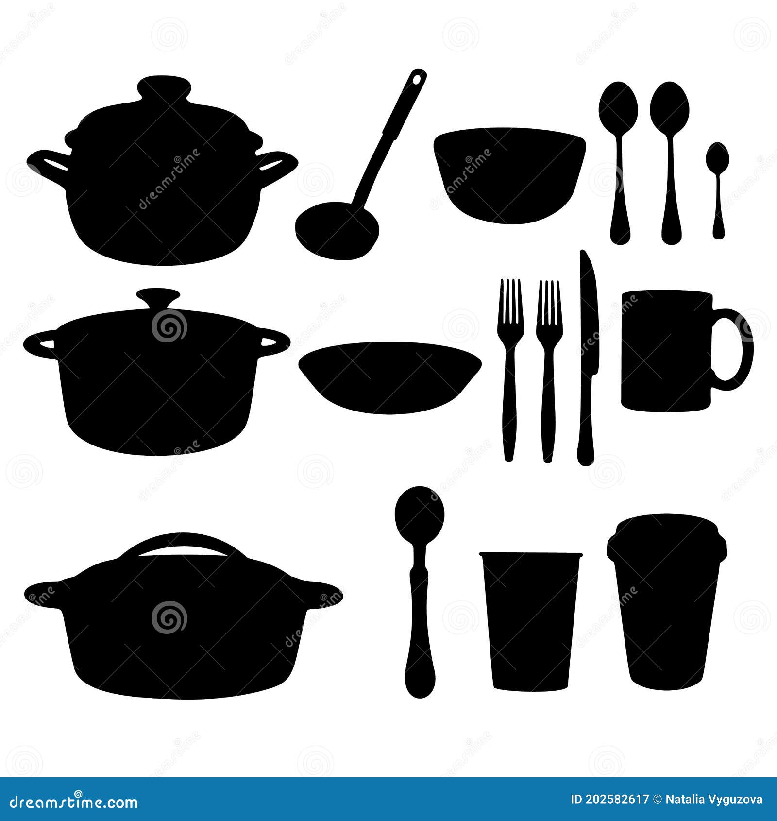 Utensils for the kitchen. stock vector. Illustration of outline - 202582617