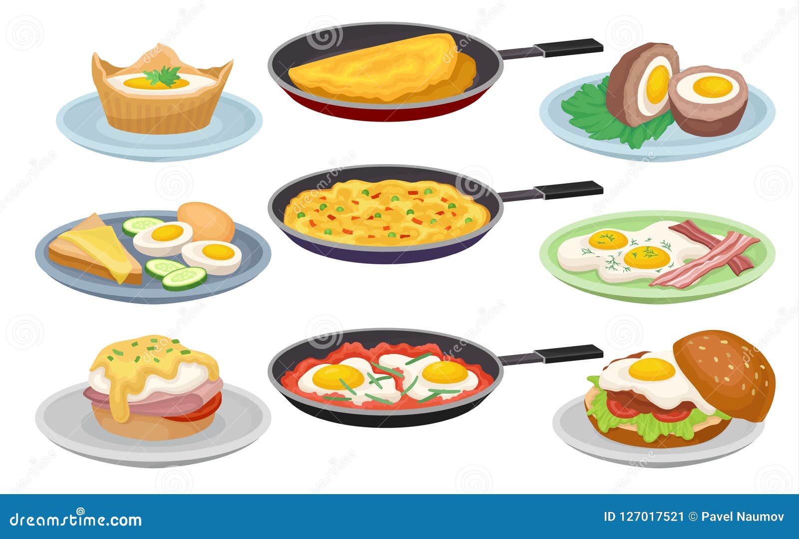 Dishes from Eggs Set, Fresh Nutritious Breakfast Food, Design Element ...