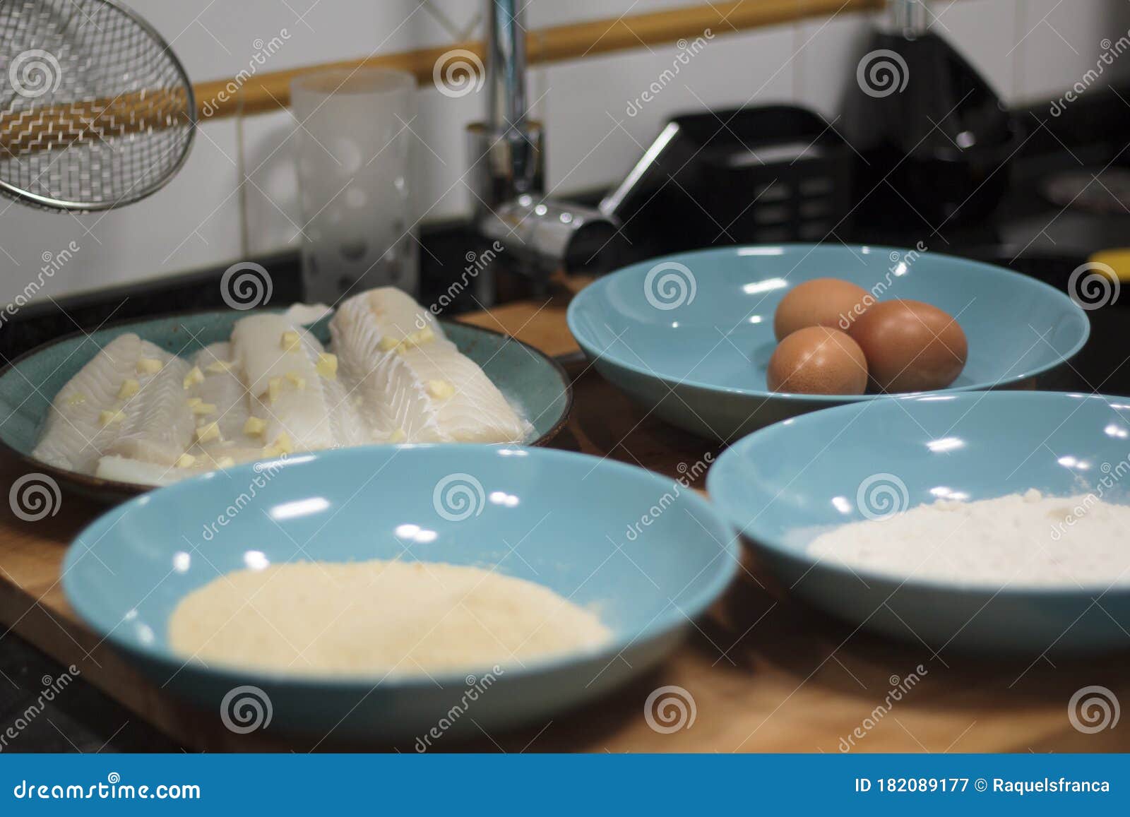 Dishes with Ingredients To Make Fried Fish Fillets Stock Image - Image ...