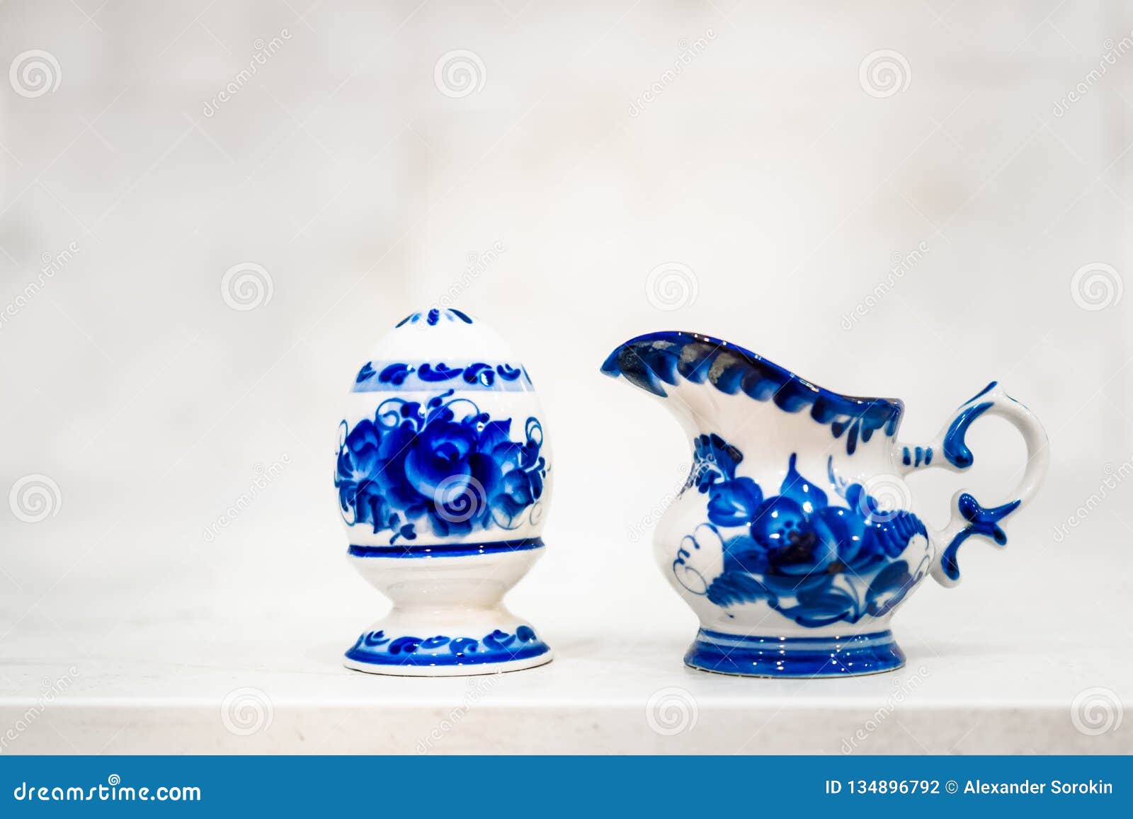 Dishes Painted in the Style of Gzhel Stock Photo - Image of white ...