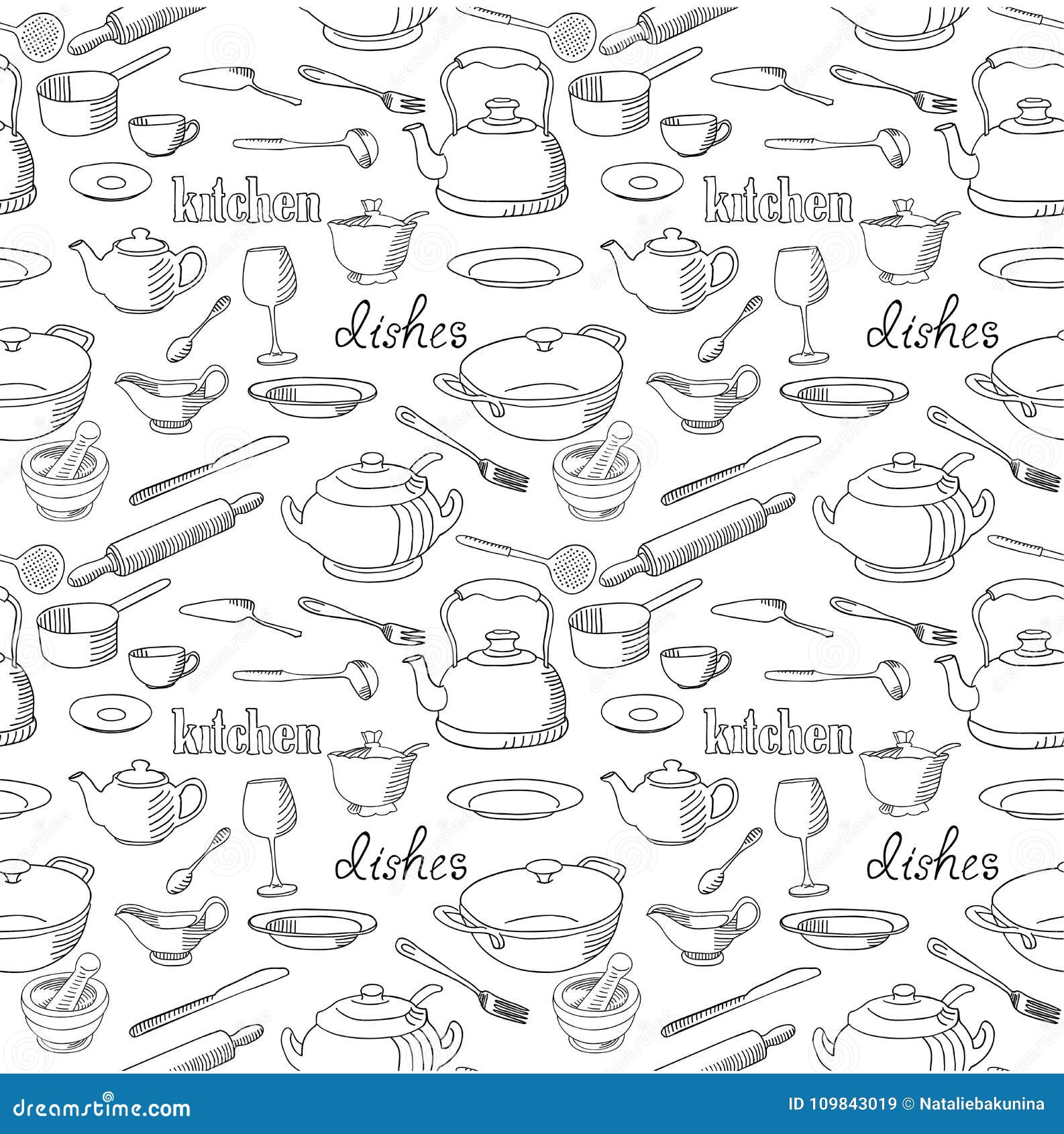 Dishes seamless pattern. stock vector. Illustration of kitchen - 109843019