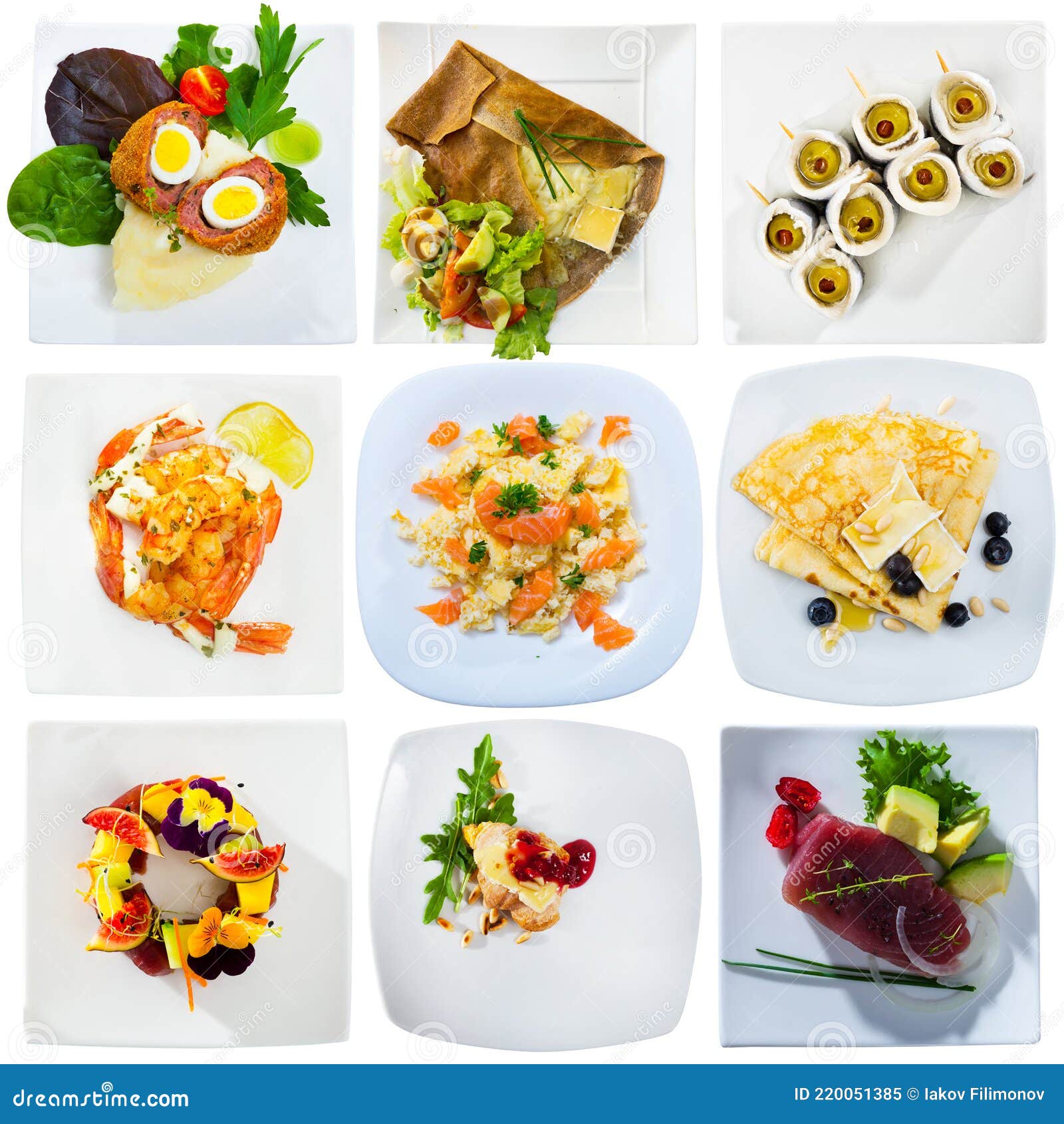 Dishes Served on Square Plates Stock Image - Image of varied, dressing ...