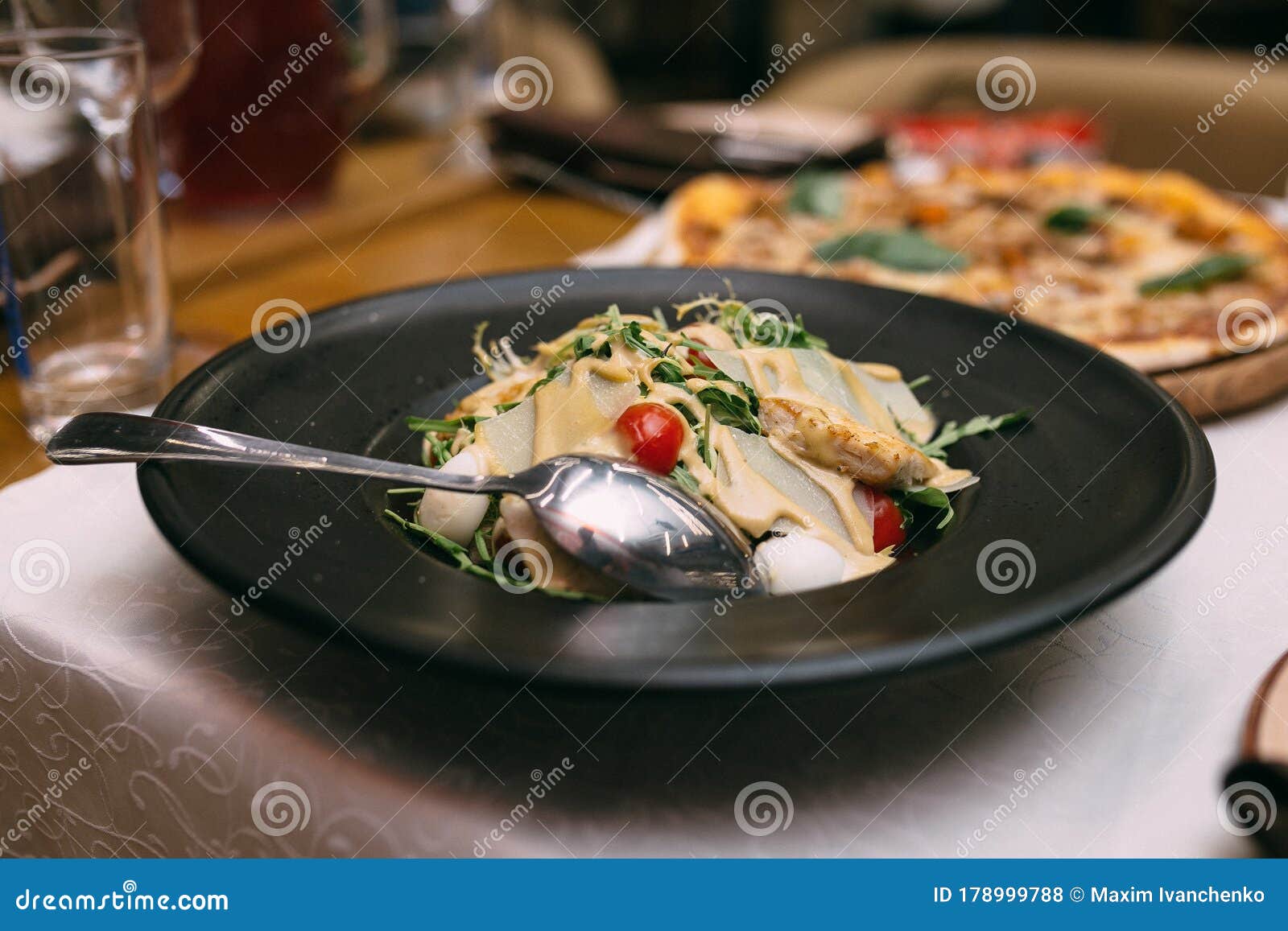 Dishes on the Table, Saled with Chiken Stock Photo - Image of spring ...