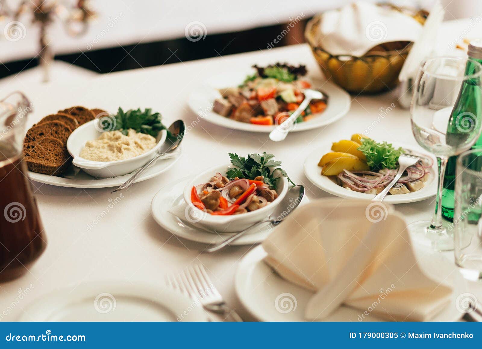 Different Cooked Dishes and Snacks on a White Table Stock Image - Image ...