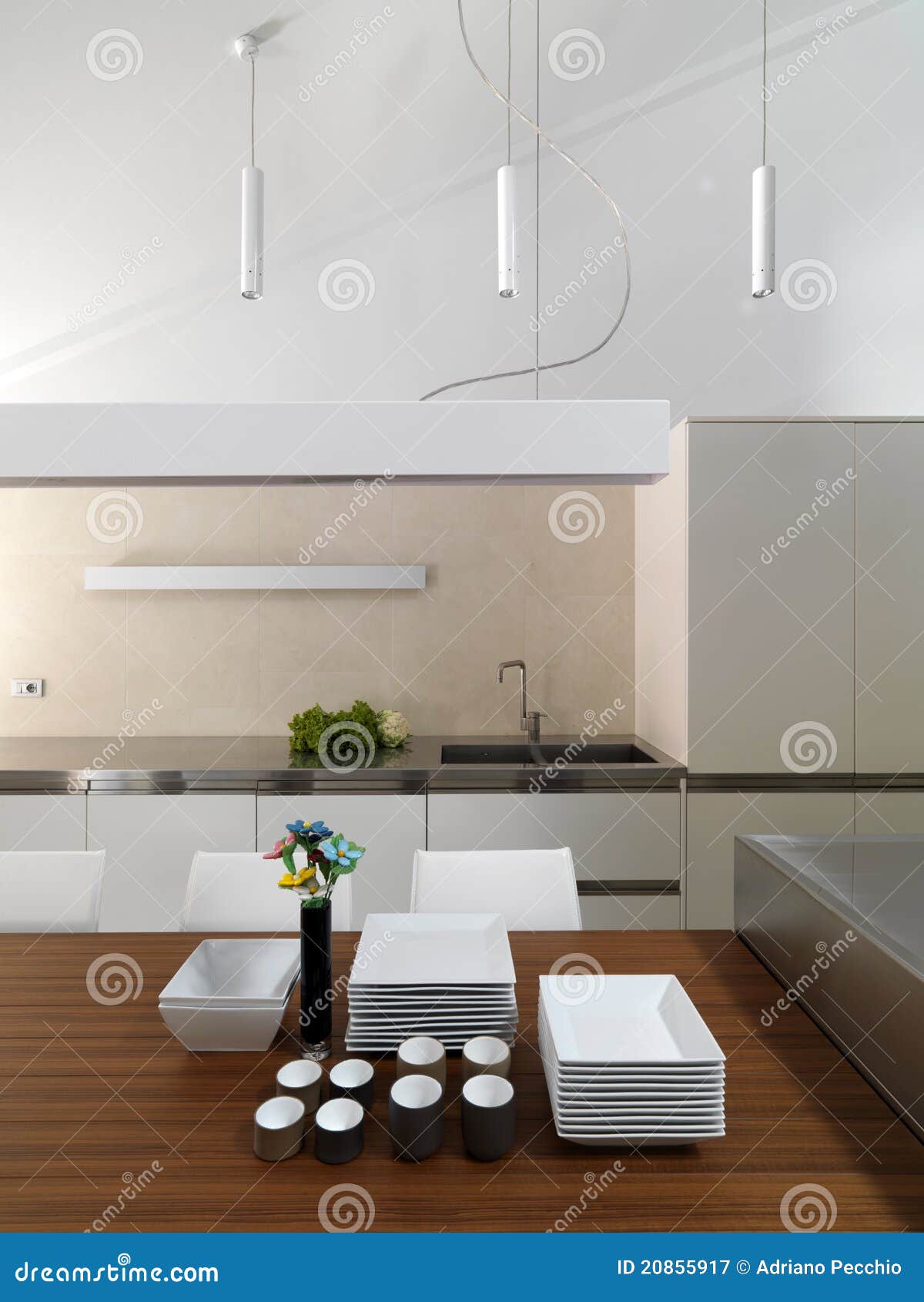 Dishes on the Table in Modern Kitchen Stock Image - Image of ...