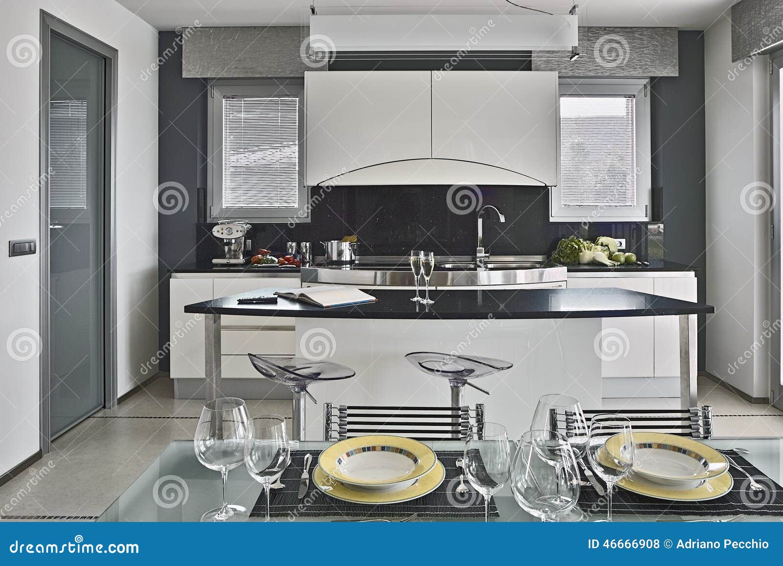 Dishes on the Table in the Modern Kitchen Stock Photo - Image of ...