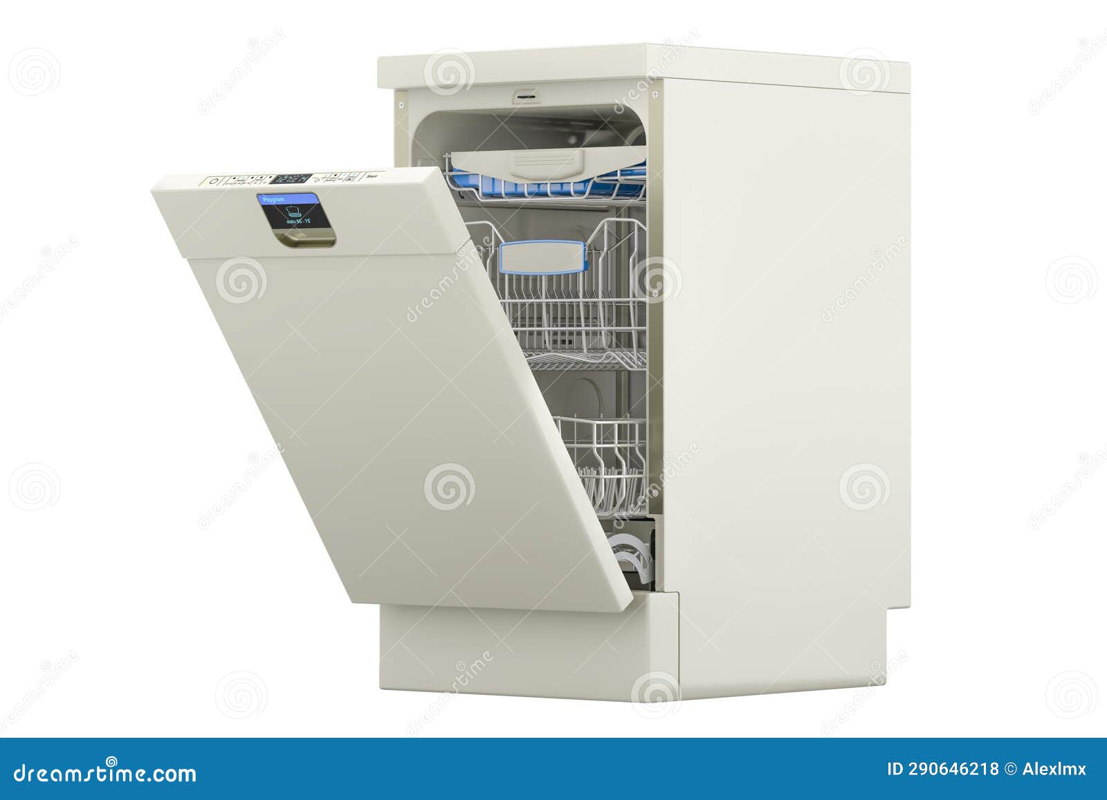 Dishwasher Machine with LED Display. Opened Empty Dishwasher, 3D ...