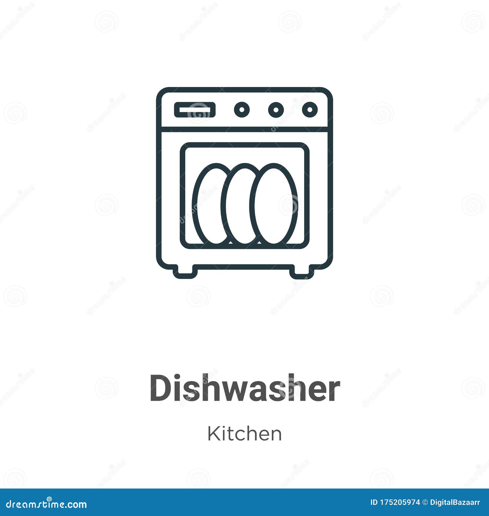 Dishwasher Outline Vector Icon. Thin Line Black Dishwasher Icon, Flat Vector Simple Element ...