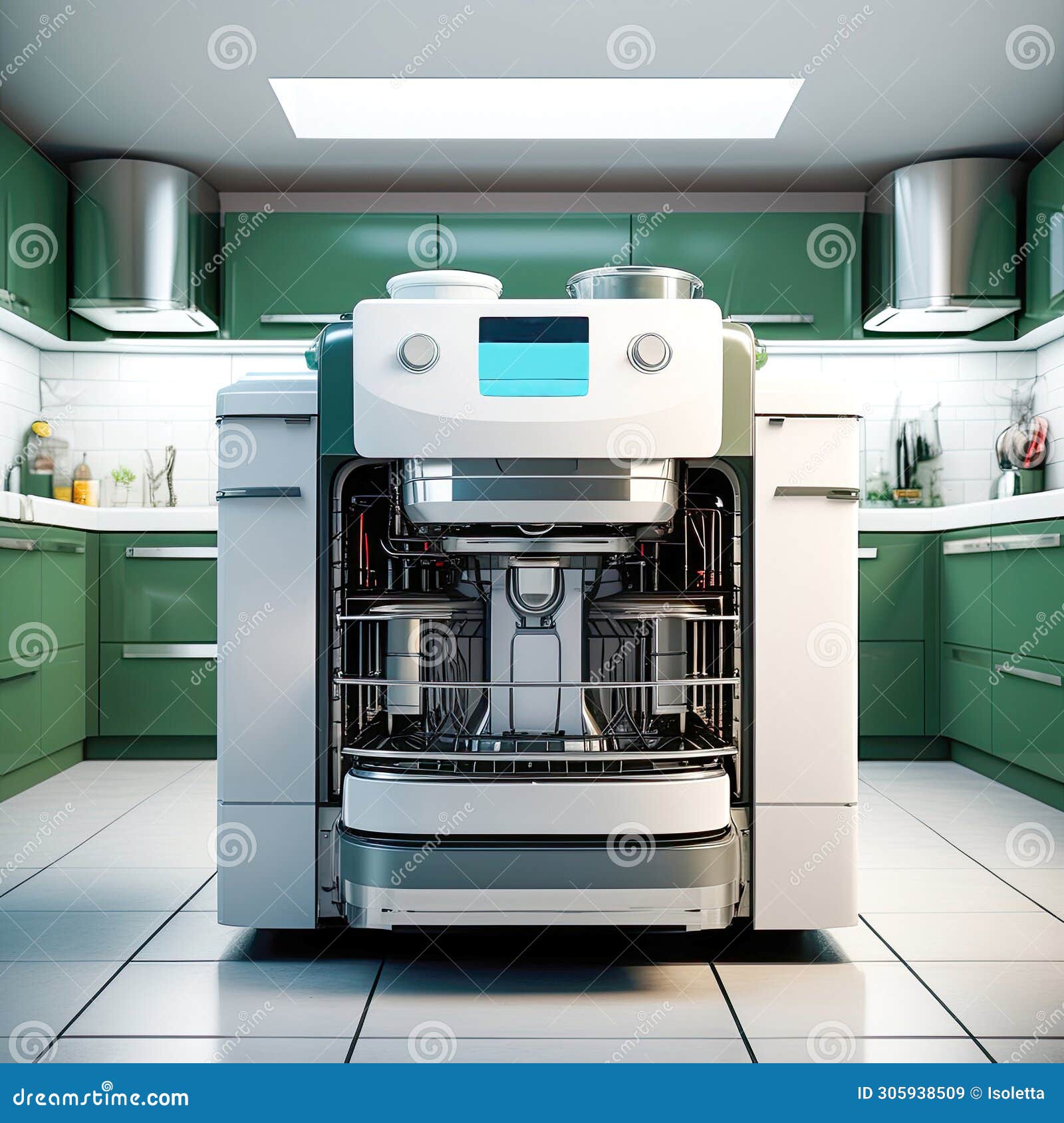 Dishwasher Robot in the Kitchen. Home Assistant Stock Image - Image of ...