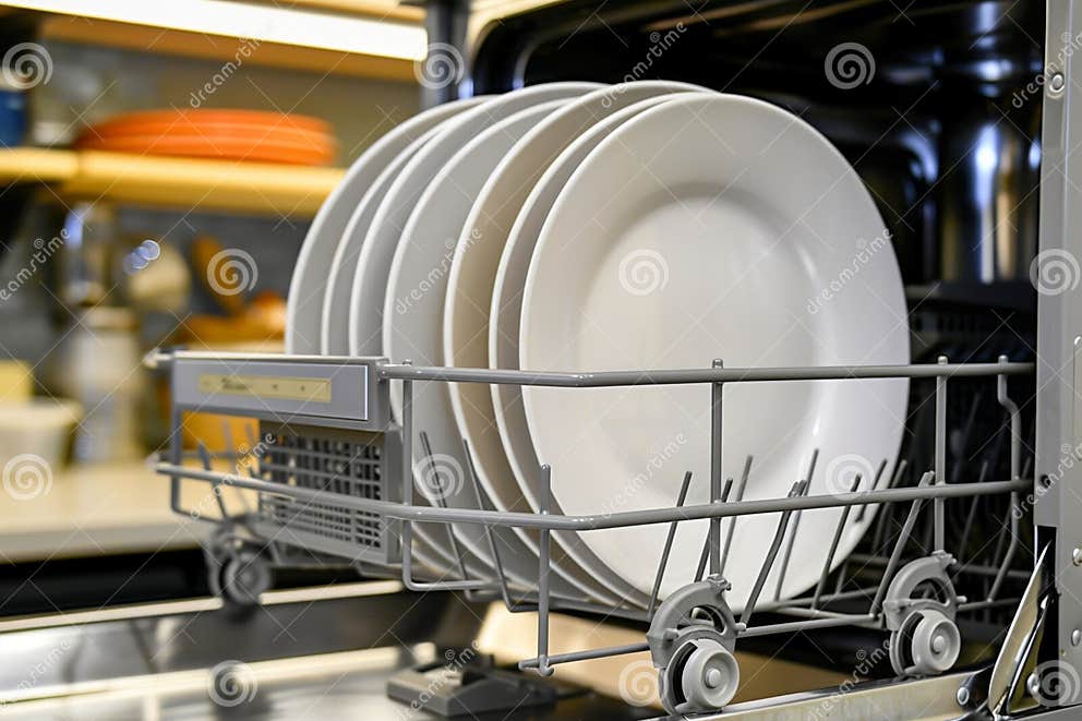 Dishwasher Stacking Clean Plates on a Shelf Stock Photo - Image of ...
