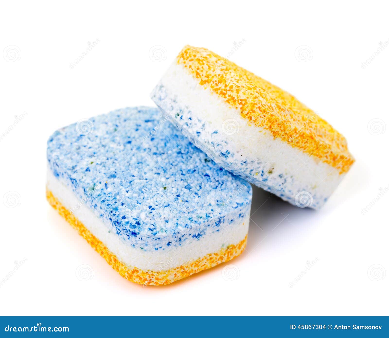 Two Dishwasher Tablets Close Up On A White Isolated Background Royalty ...