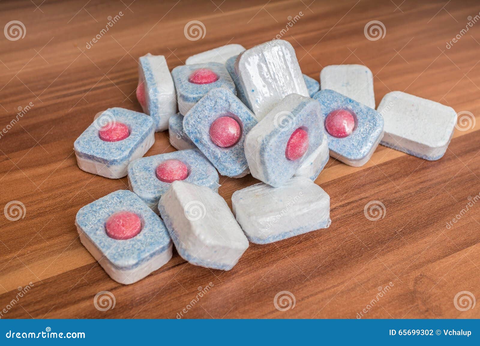 Dishwasher Tablets on Wooden Table. Detergent for Cleaning Dishes Stock ...