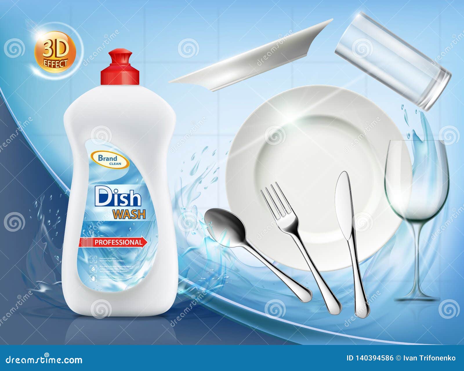 Dishwashing Liquid Products. Package Design Realistic With Plates. Dish ...